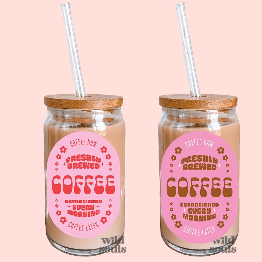 Freshly Brewed Iced Coffee Can Glass Cup, Retro Cup, Gifts for Her ...
