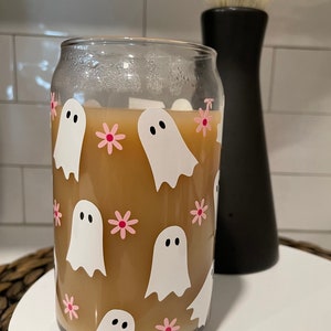 Pink Floral Retro Ghost Glass Cup for Halloween | Trendy Retro Vibes ...