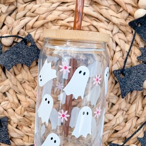 Pink Floral Retro Ghost Glass Cup for Halloween | Trendy Retro Vibes ...