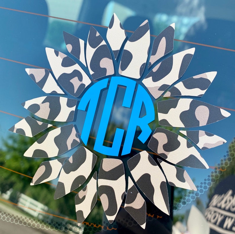Flower Monogram Decal | Monogram Car Decal | Leopard Monogram Decal ...
