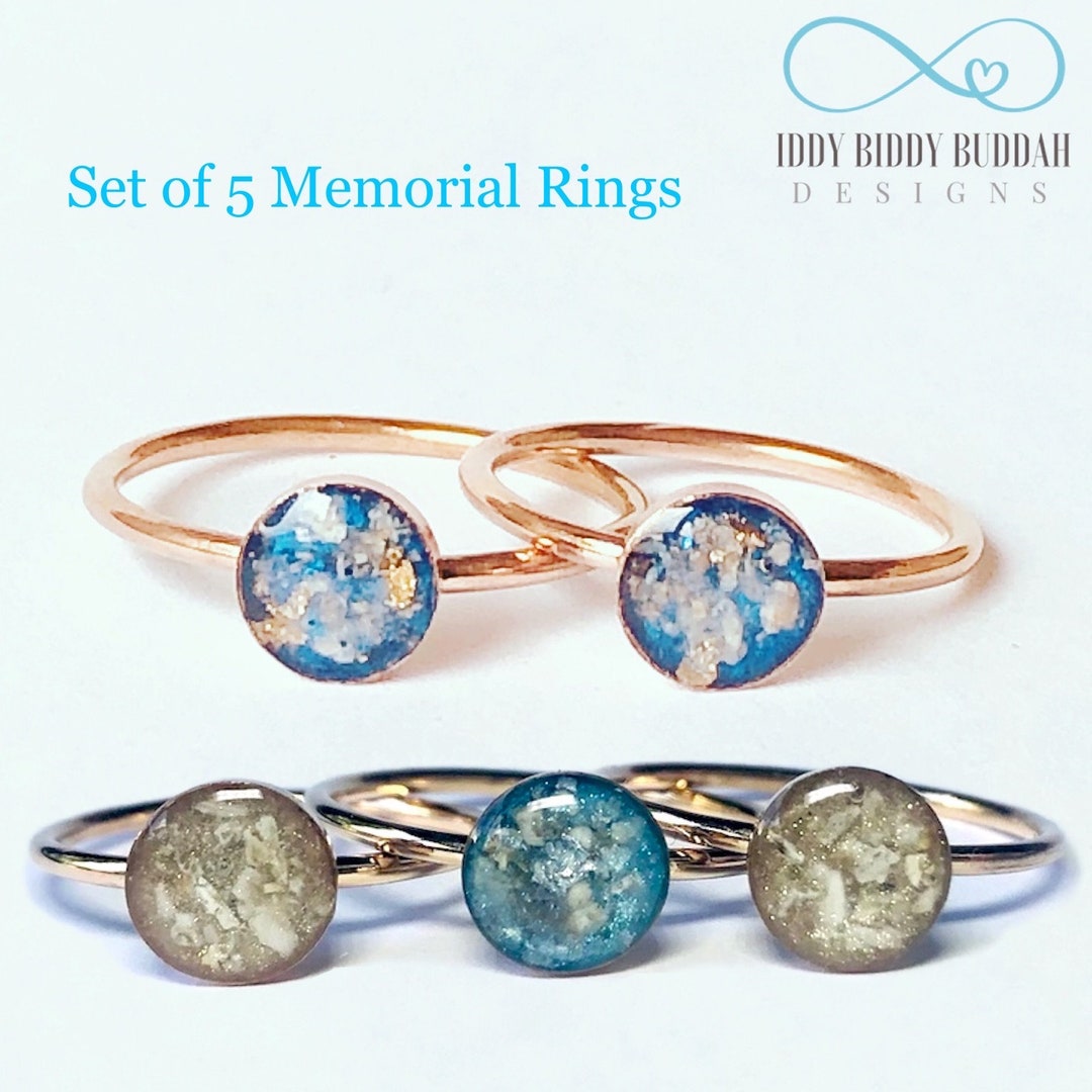 Set of 5 Gold Memorial Rings, Family Memorial Ring Set, Bulk Memorial ...