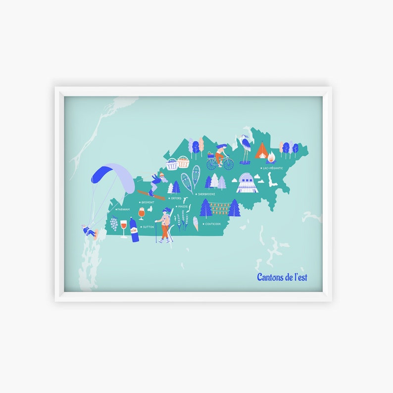 Poster, Illustrated Map of the Eastern Townships (quebec, Canada ...