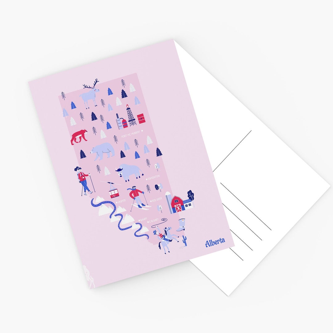 Postcard, Illustrated Map of Alberta, Souvenir of Canada, Illustration ...