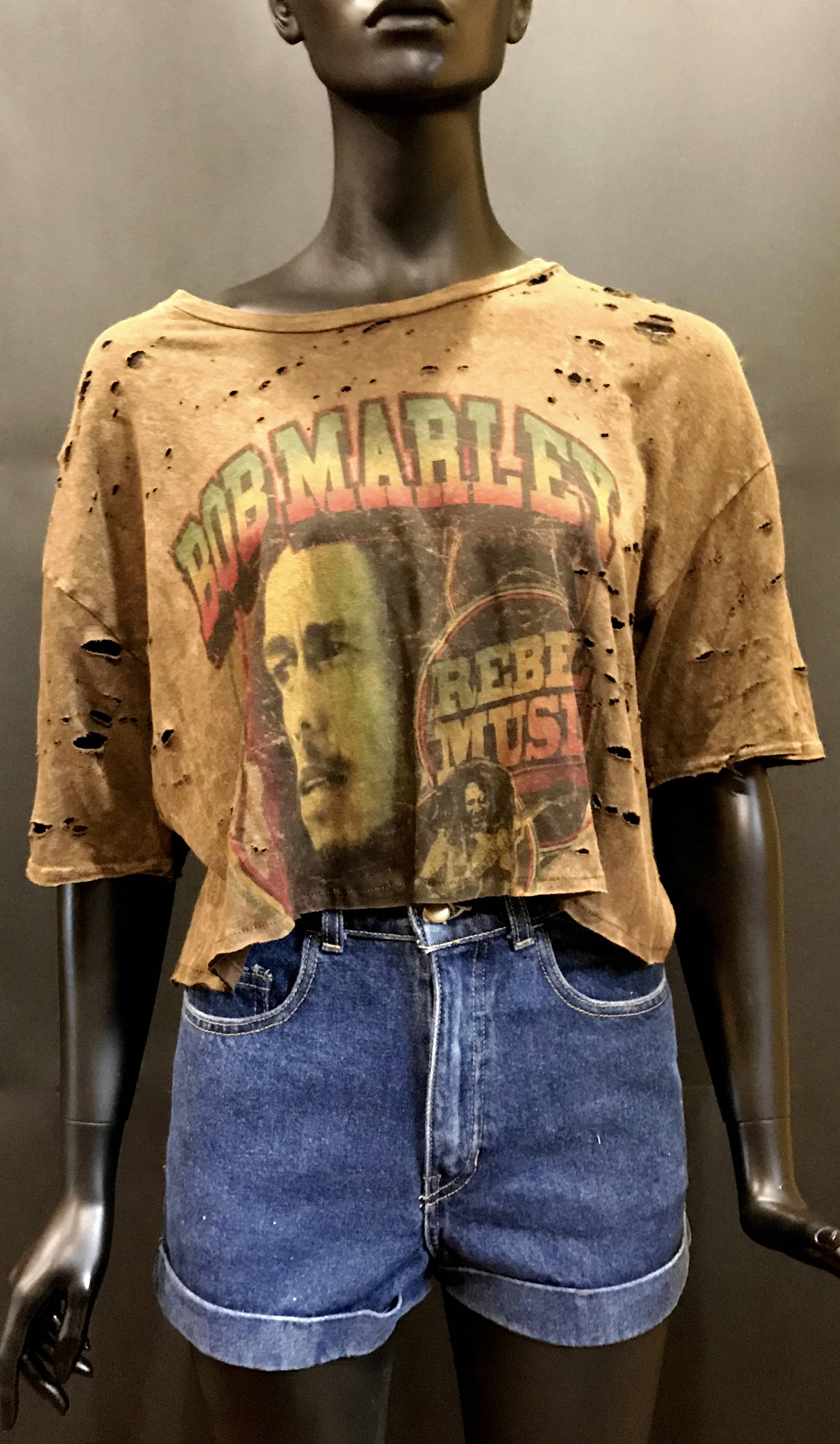 Bob Marley Rebel Music Distressed Cropped T-shirt by Cedella Marley - Etsy
