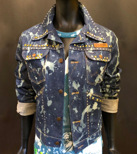 Dark Denim Splatter Jacket With Studded Detail and Crystal | Etsy