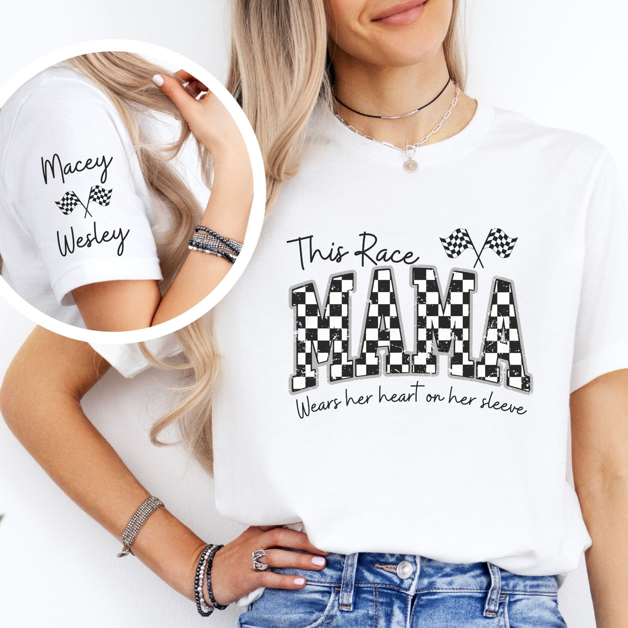 Personalized Names on Sleeve Race Mama T-shirt Racing Mama Custom ...