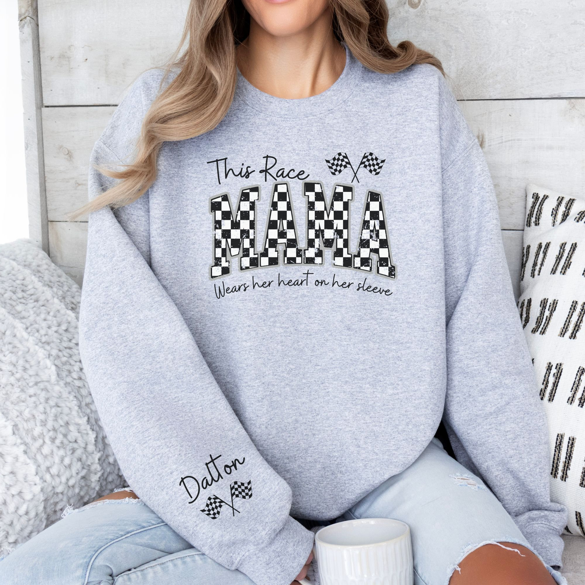 Personalized Names on Sleeve Race Mama Sweatshirt Racing Mama Custom ...
