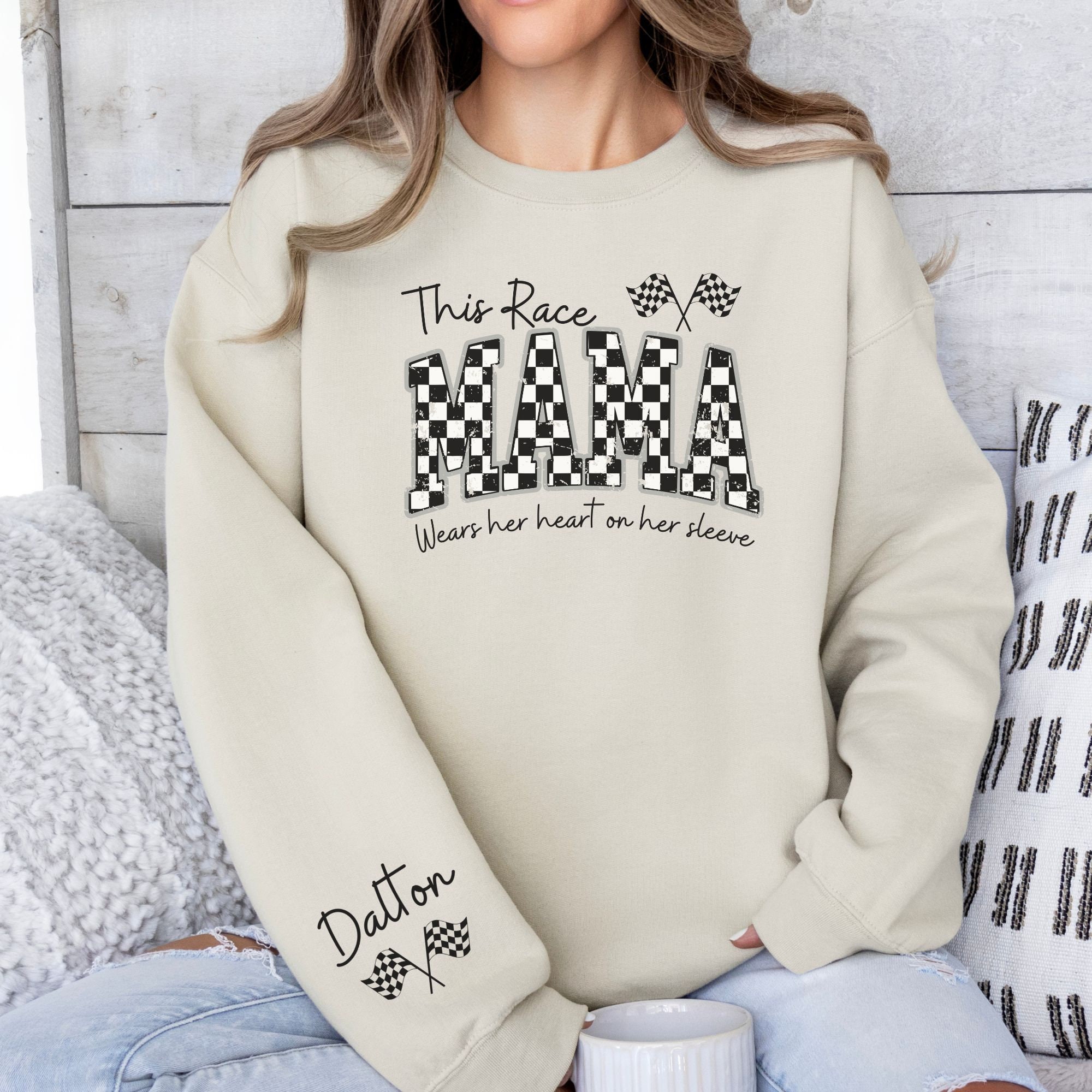 Personalized Names on Sleeve Race Mama Sweatshirt Racing Mama Custom ...