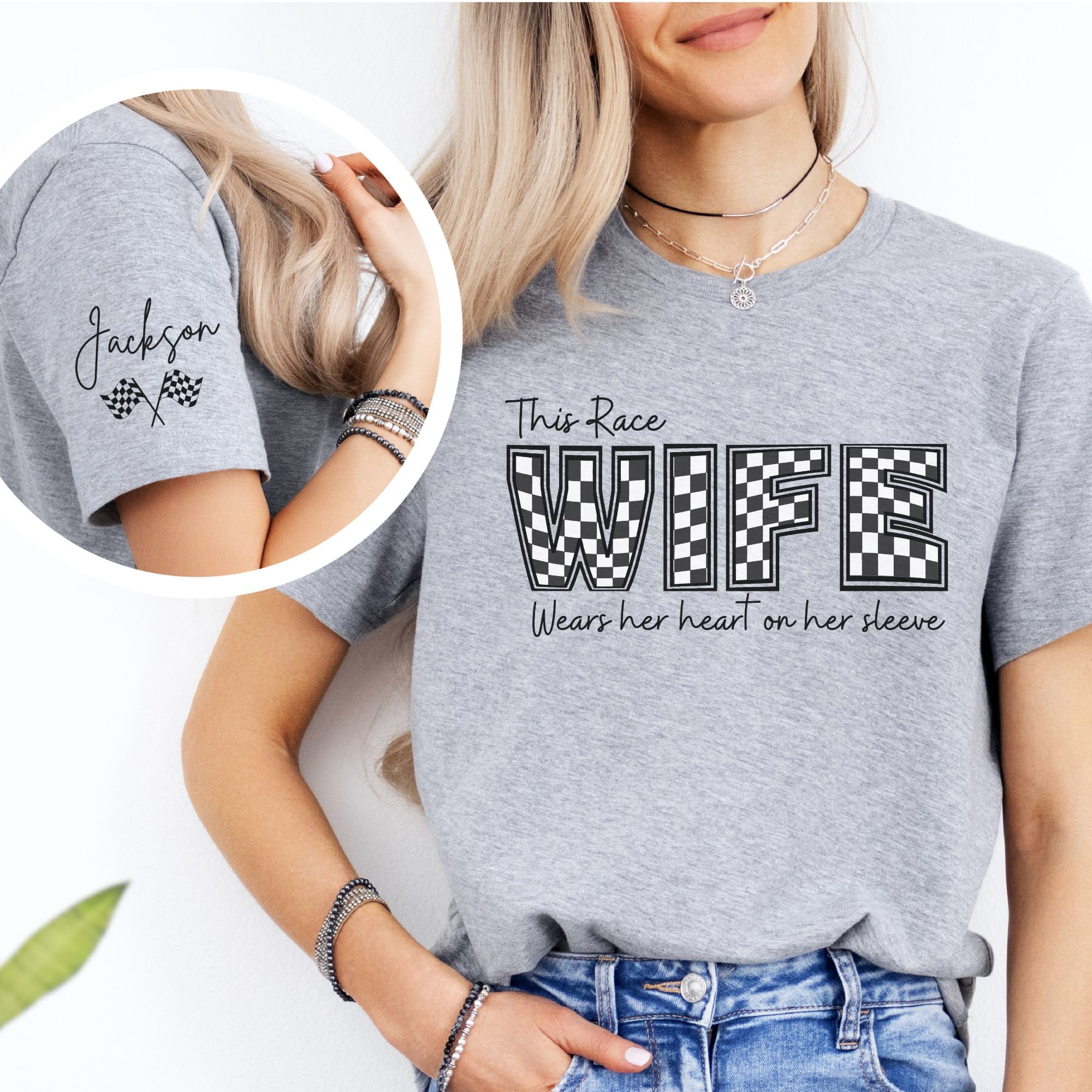 Personalized Names on Sleeve Race Wife T-shirt Racing Wife Custom Race ...