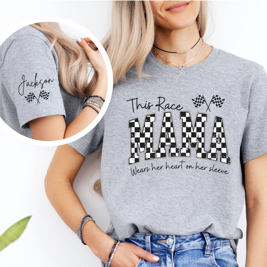Personalized Names on Sleeve Race Mama T-shirt Racing Mama Custom ...