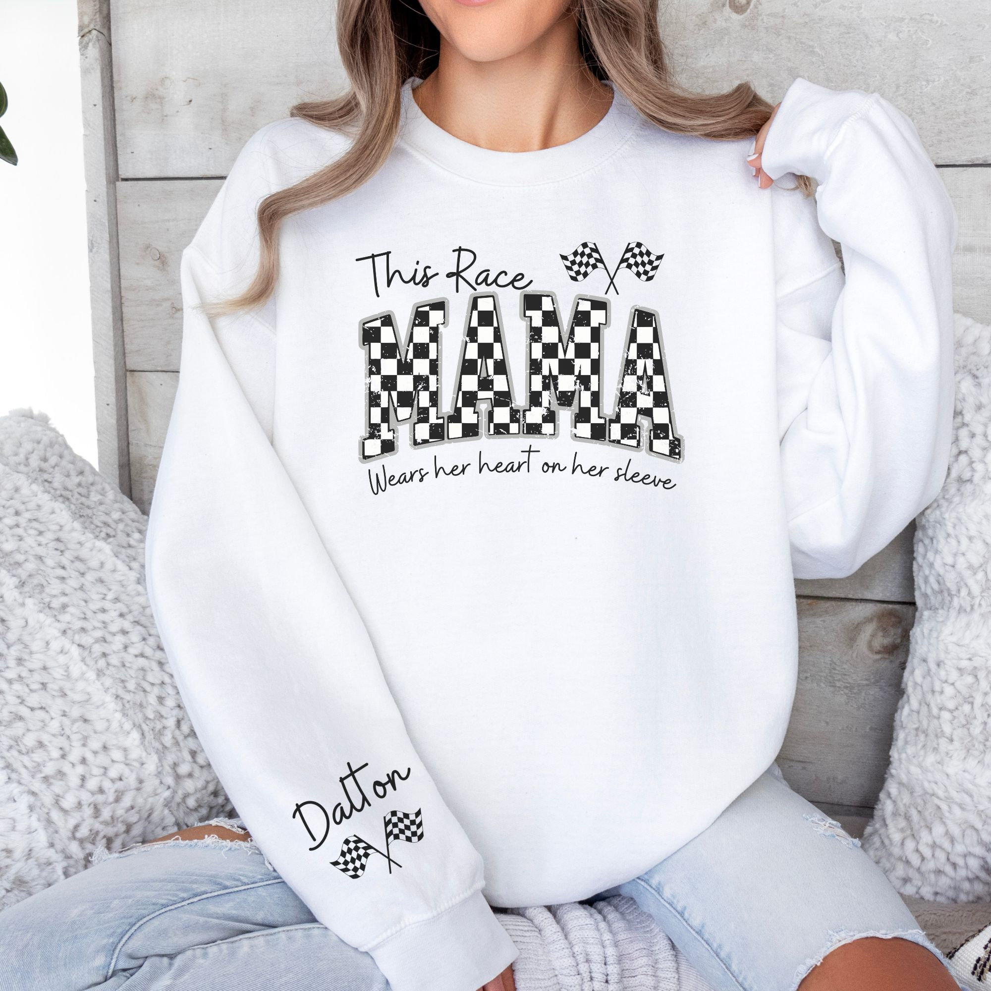Personalized Names on Sleeve Race Mama Sweatshirt Racing Mama Custom ...
