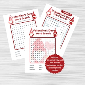 Printable Valentine's Day Word Search, Valentine Gnome Word Search ...