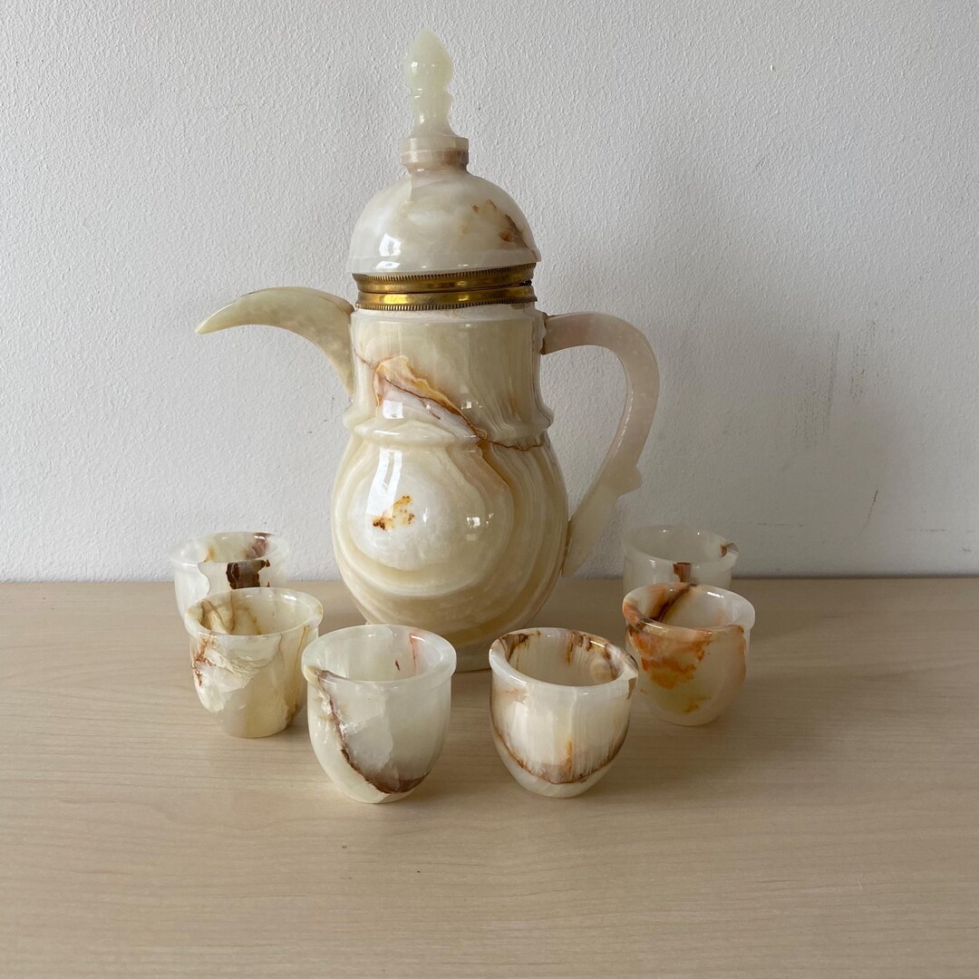 Very Nice Rare 7 Pc Set Shot Glass Jug Asia Asian Jade Natural Stone ...