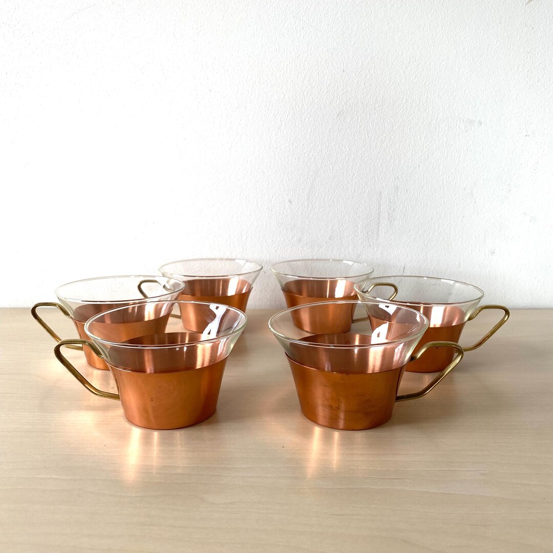 6 Tea Glasses / Tea Cups 50s / 60s Tea Set Copper Mid Century Teaware ...