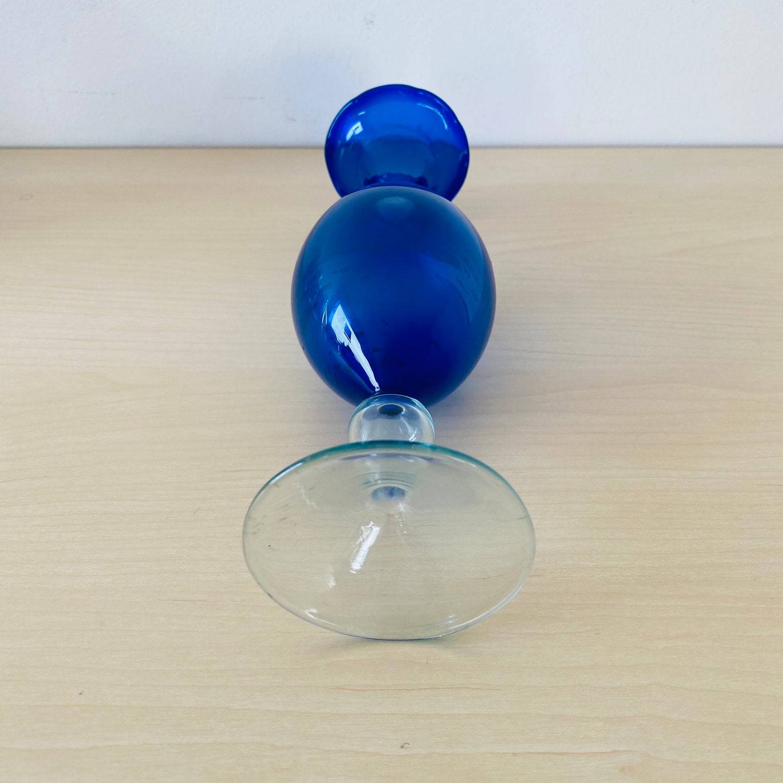 Blue Vintage Glass Vase With Transparent Base - Etsy