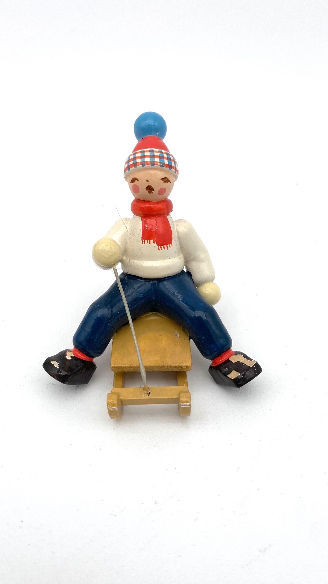 Wendt and Kuhn Wooden Boy in Beige Sweater on a Sleigh Hand-painted ...