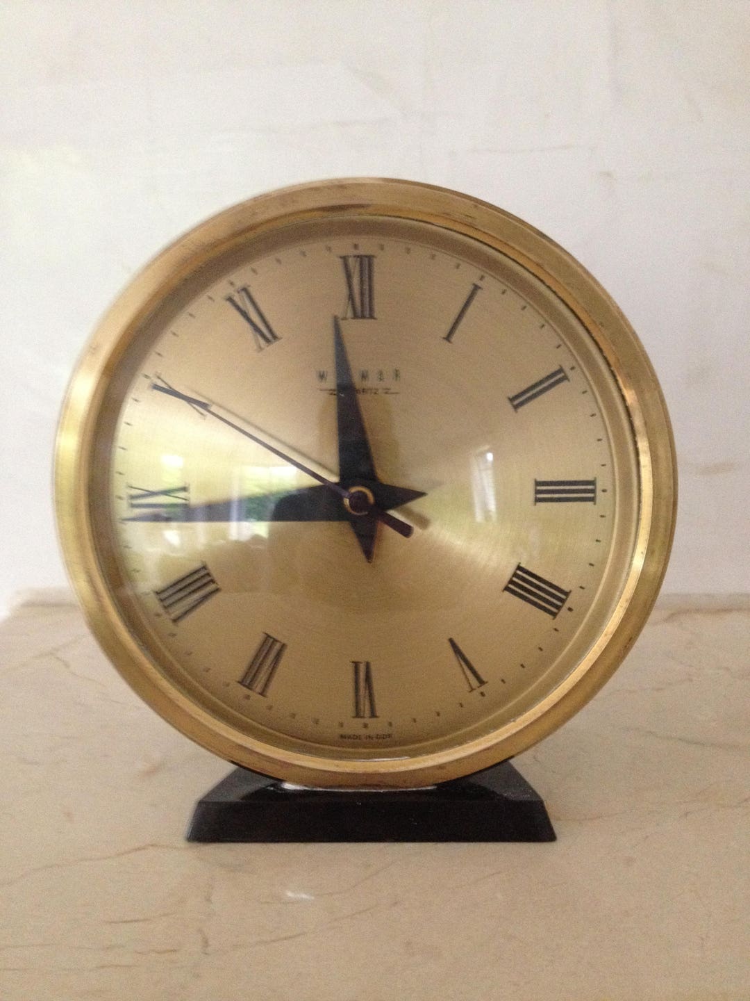 Vintage Brass Table Clock / Desk Clock by East German Clockmaker Weimar ...