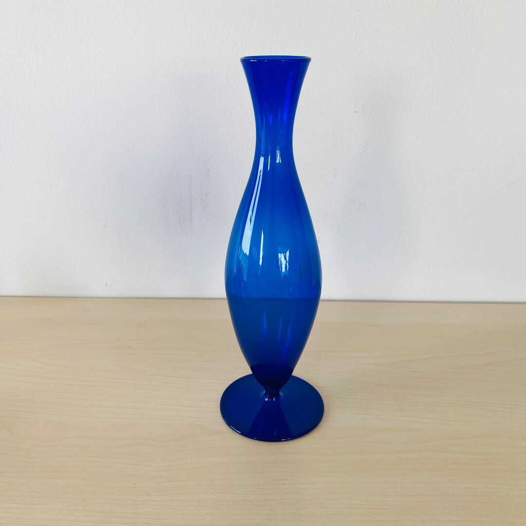 Blue Vintage Vase Made of Smoked Glass, Mouth-blown - Etsy