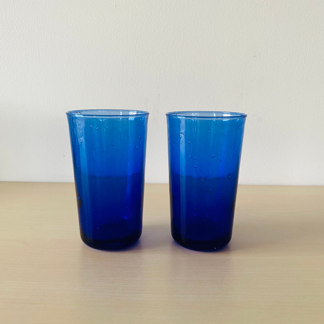 Set of Two Blue Glasses, Blue Drinking Glasses - Etsy