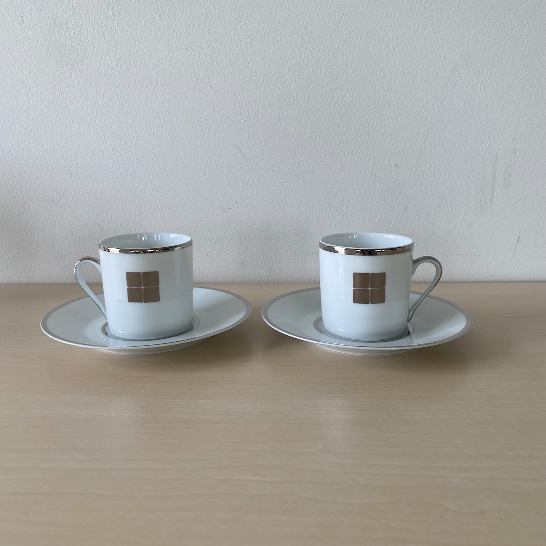 Yves Saint Laurent, Set of Two Coffee Cups With Saucer, White Platinum ...