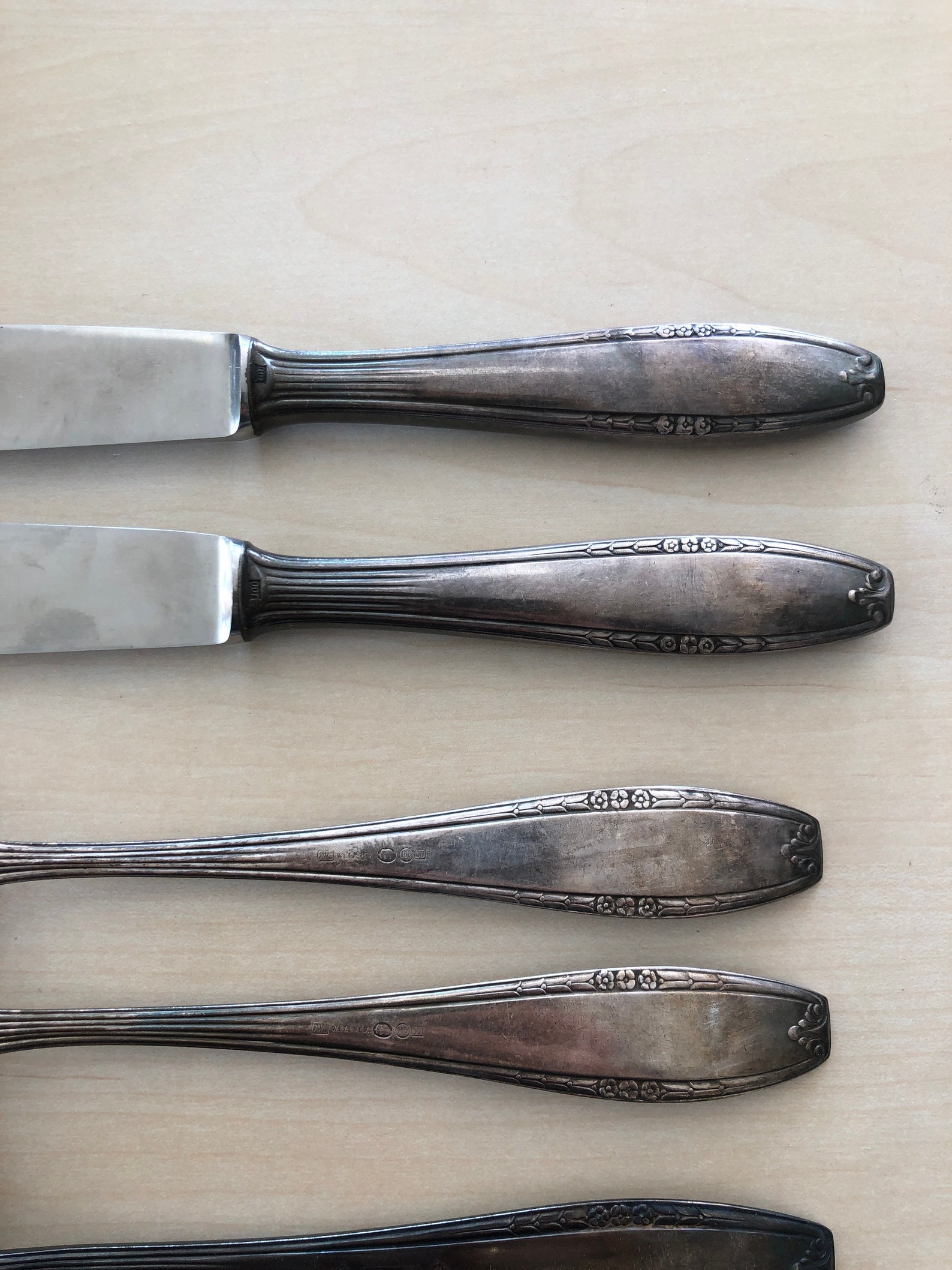 AWS, Wellner, Zwilling, Besteck für zwei Personen, Gabel, Messer und ...