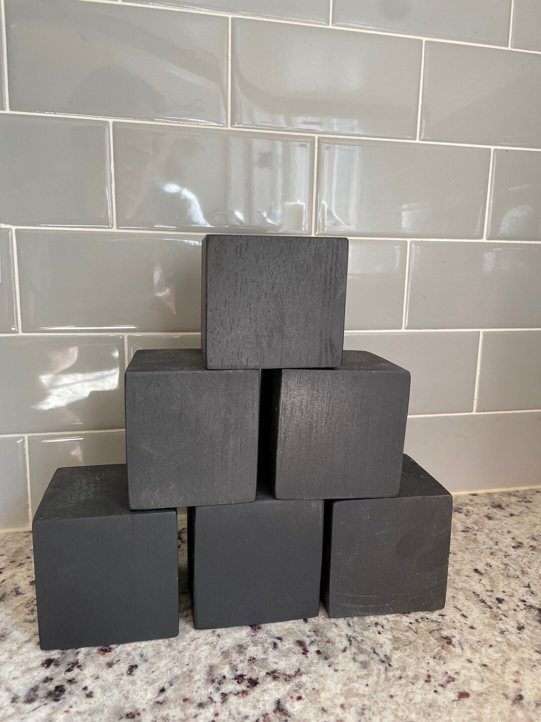 3 Inch Solid Wood Block Cubes Set of 6 3x3x3 Black Color - Etsy