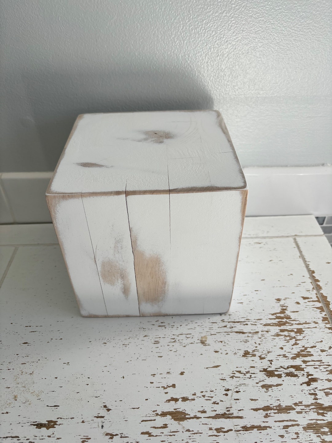 Distressed White Wood 6 Inch Riser, White Plant Riser, White Wood Block ...