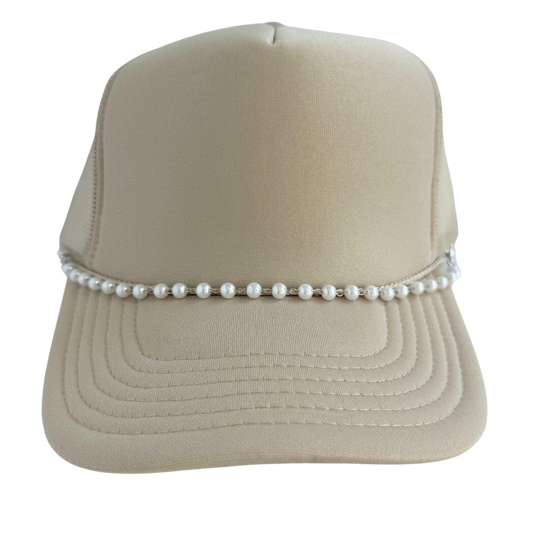 TRUCKER HAT Chain-pearls Silver, Trucker Hat Accessories, Hat Chains ...