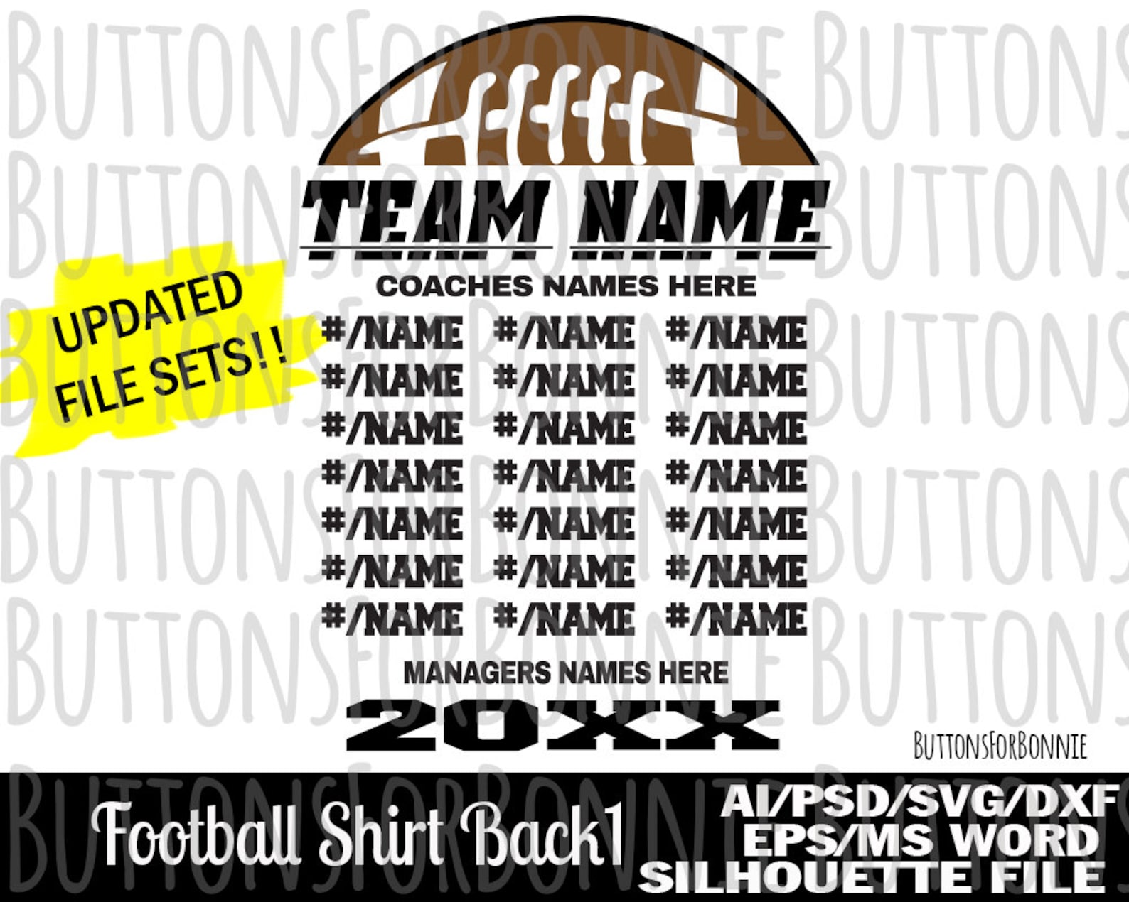 Football Team Svg, Template, Back of Shirt Svg, Team Members Svg, Cut ...