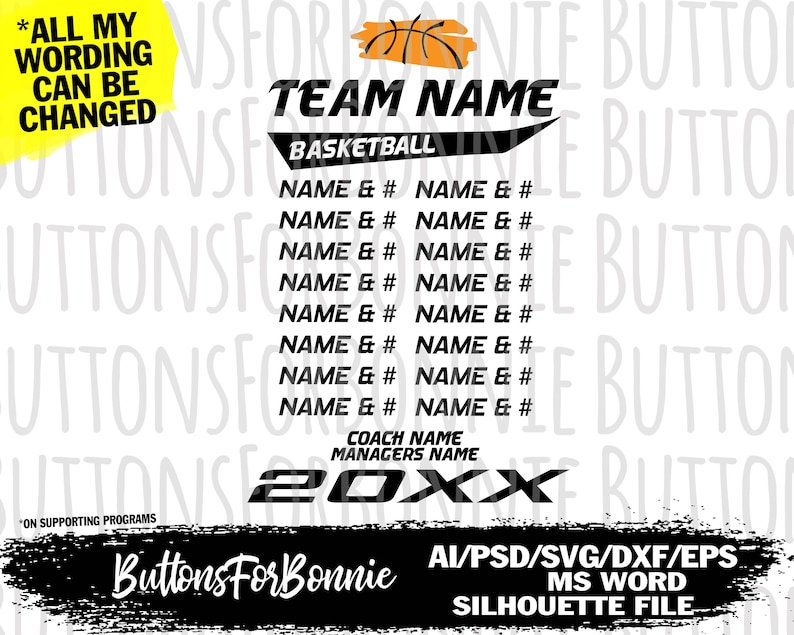 Basketball Svg, Template, Basketball Roster, Team Roster, Champion Svg ...