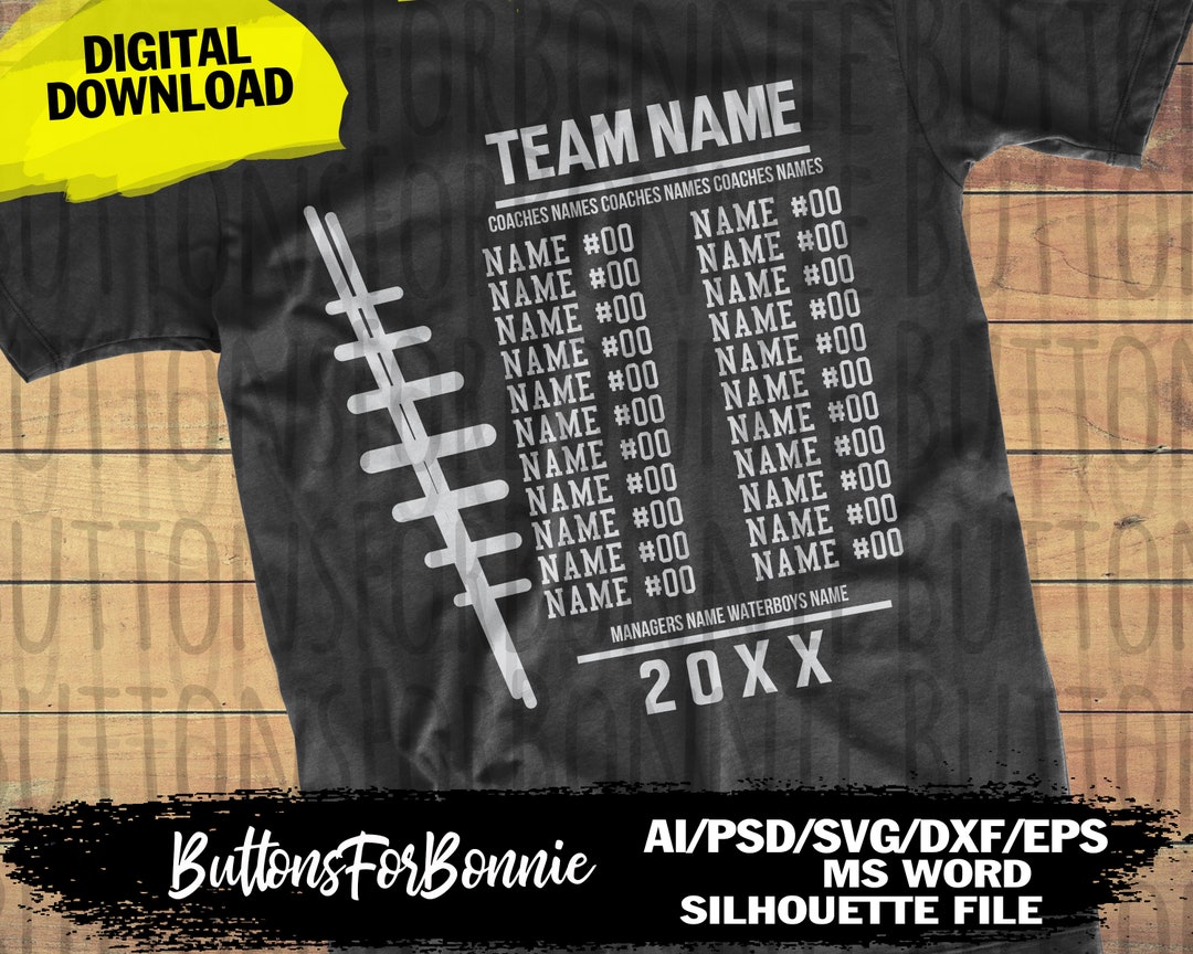 Football Svg, Template, Football Team Svg, Football Shirt Back, Back of ...