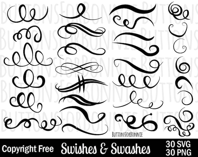30 Swoosh, Swirl, Swash, Vector Design Elements,svg, PNG, Flourish ...