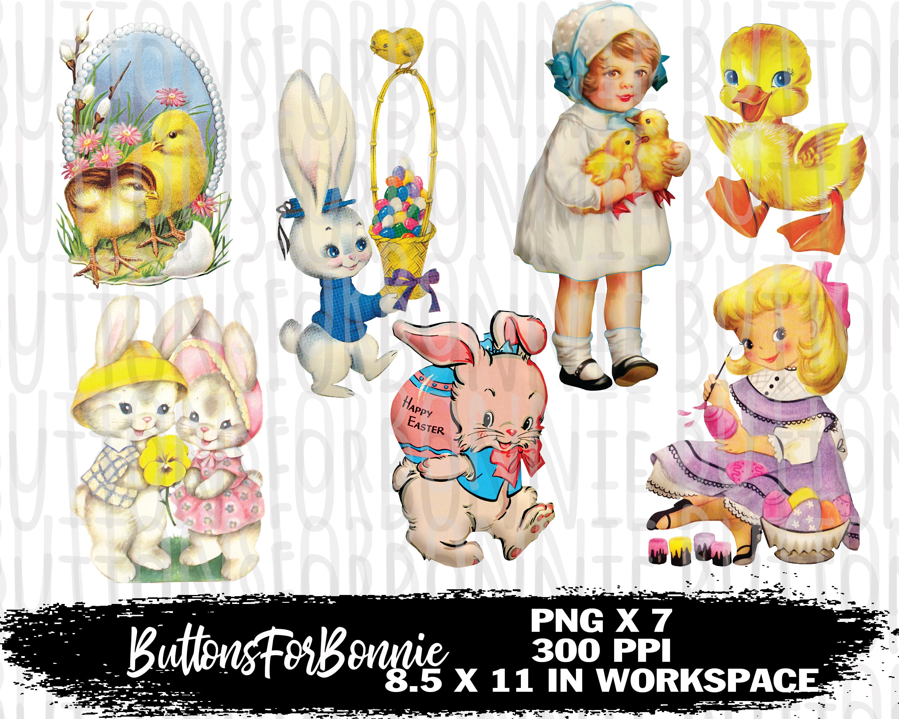 Vintage clipart Easter clipart bunny clipart png jpg | Etsy