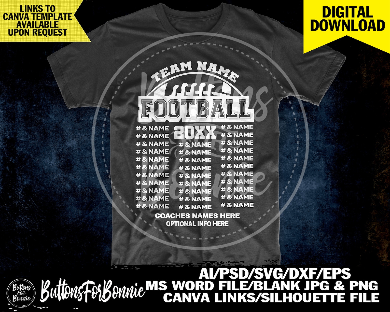 Football Roster Template, Football Svg, Back of Shirt Svg, Cut File ...