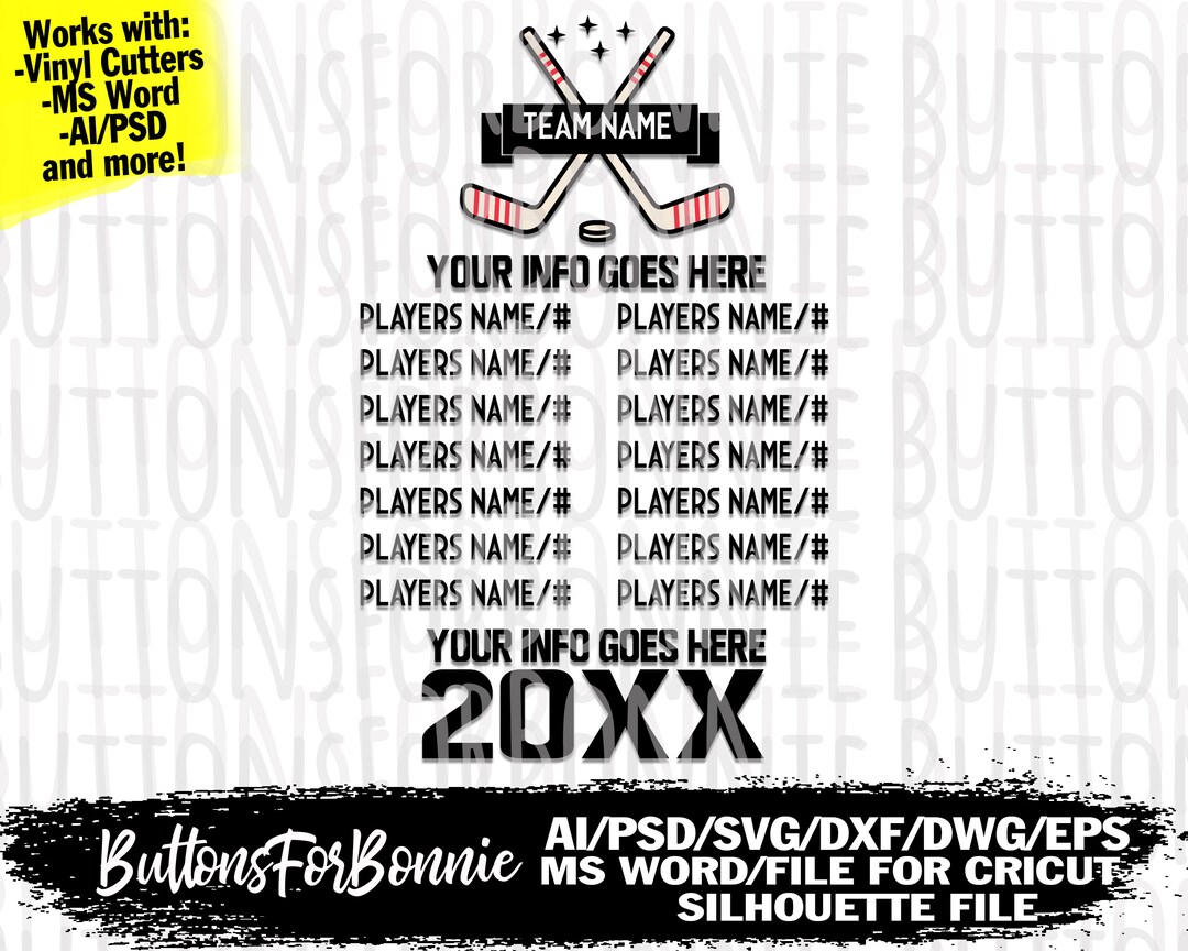 Hockey Team Svg, Hockey Roster, Hockey Shirt Back, Hockey Mom Svg, Cut ...