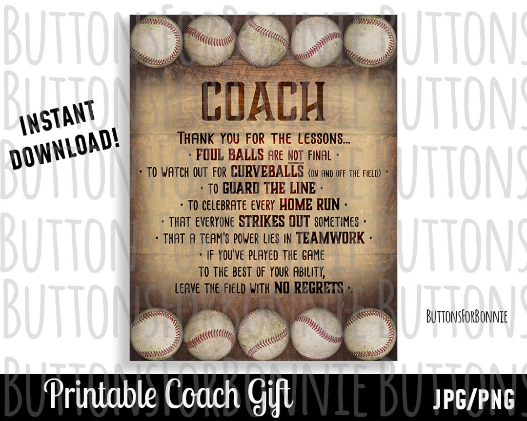 Coach Gift, Printable, Baseball Coach, Softball Coach, Tball Coach ...