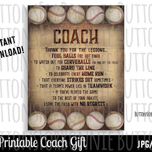 PRINTABLE Team Thank You Card for Baseball Coach Instant - Etsy
