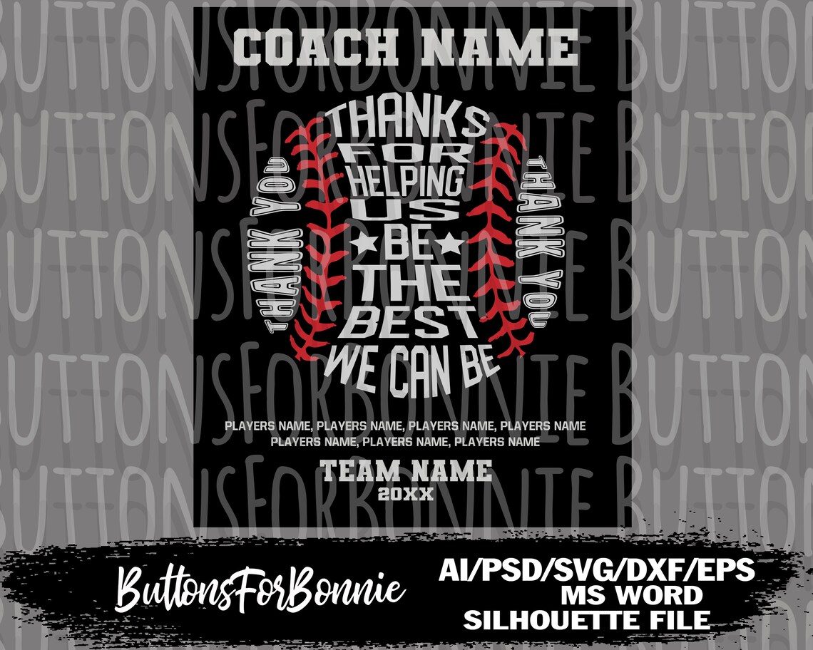 Baseball Svg Template Baseball Coach Coach Gift Baseball | Etsy