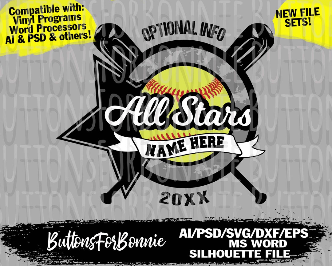 All Stars Svg Softball Svg Baseball Svg Template Emblem Softball