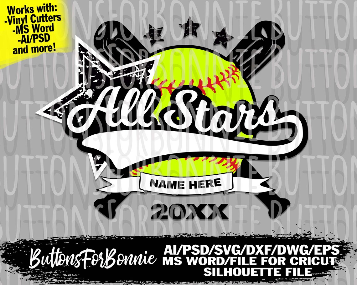All Stars Svg, All Star Team, Softball Svg, Template, Emblem, T Ball ...