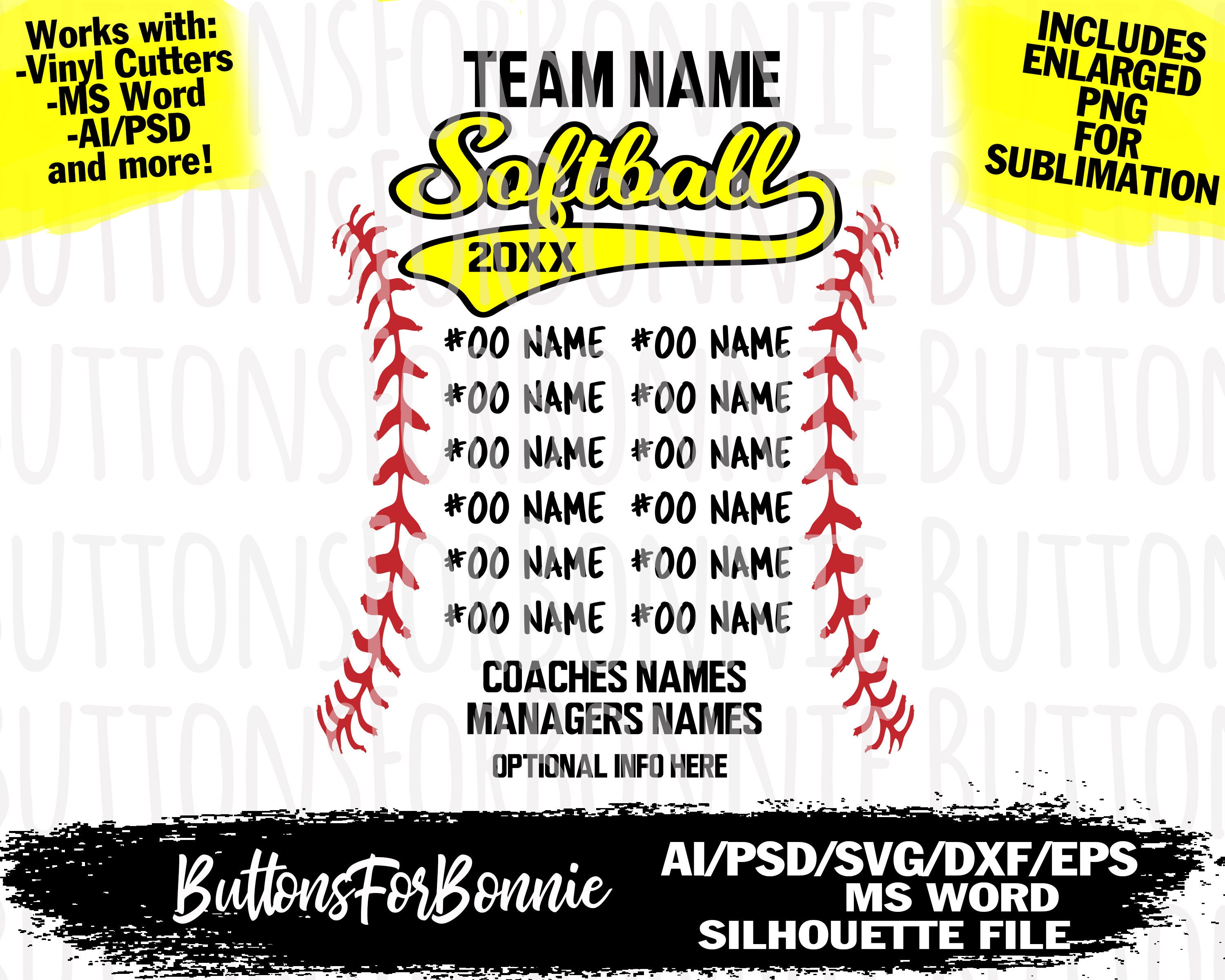 Softball Svg Template Softball Roster Shirt Back Team - Etsy