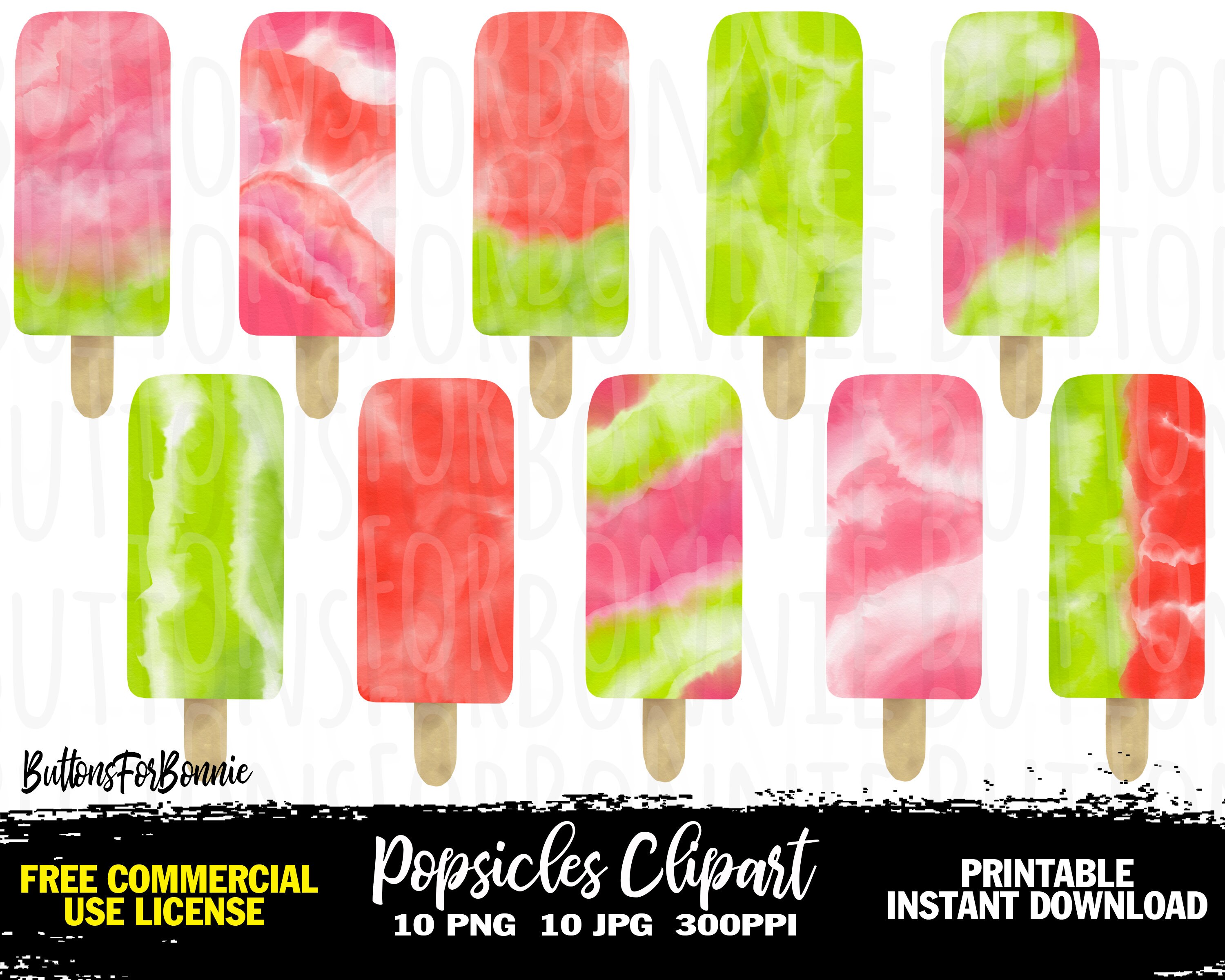 Clip Art & Image Files Papercraft Embellishments Watercolor Popsicle ...