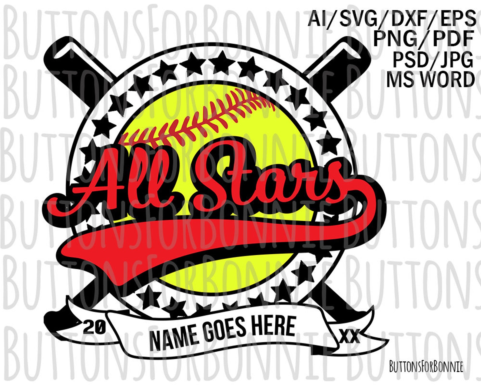 Softball Svg, All Star Softball, All Star Team, All Star Template ...