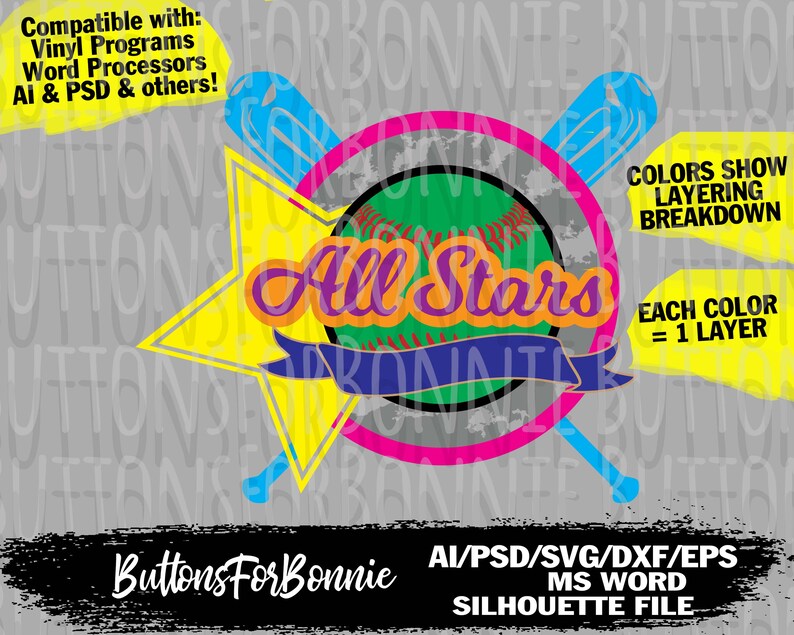 All Stars Svg, Softball Svg, Baseball Svg, Template, Emblem, Softball ...
