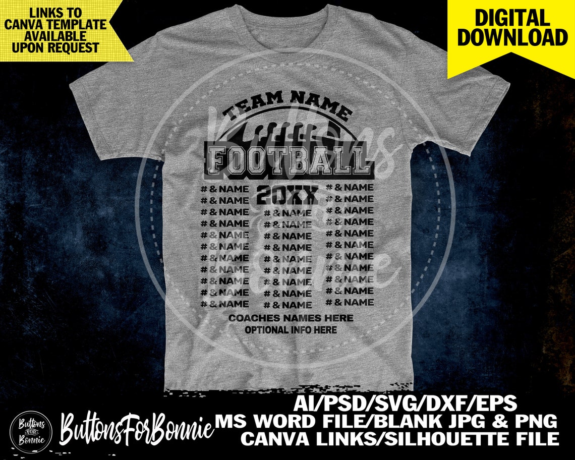 Football Roster Template, Football Svg, Back of Shirt Svg, Cut File ...