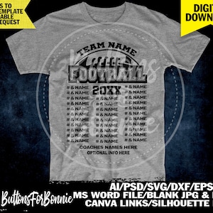 Football Roster Template, Football Svg, Back of Shirt Svg, Cut File ...