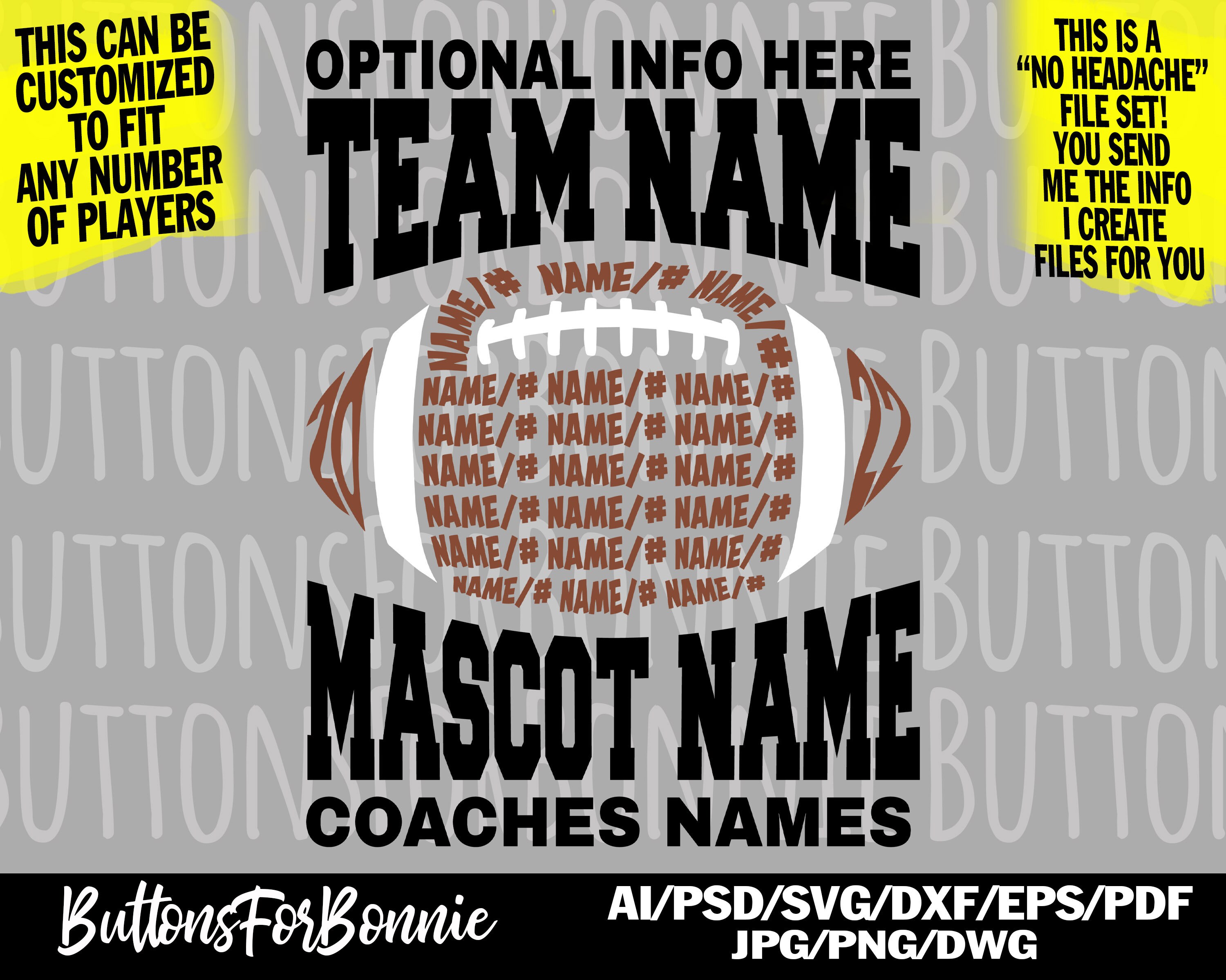 Football Svg Football Team Svg Team Names Svg Back of Shirt - Etsy UK