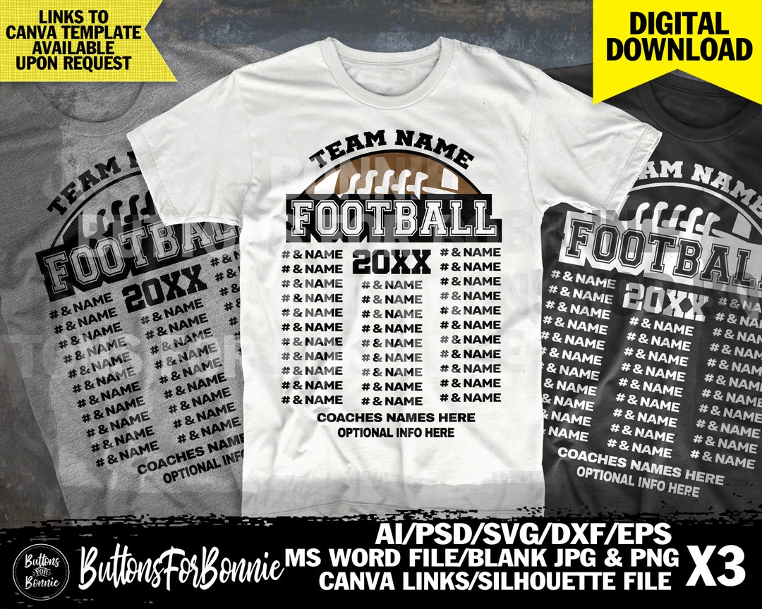 Football Roster Template, Football Svg, Back of Shirt Svg, Cut File ...