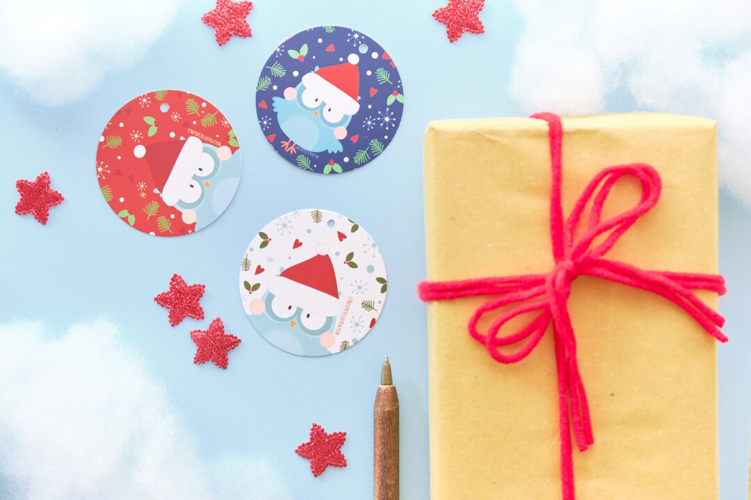Christmas Gift Round Tag Set With Cute Owl Illustrations - Etsy