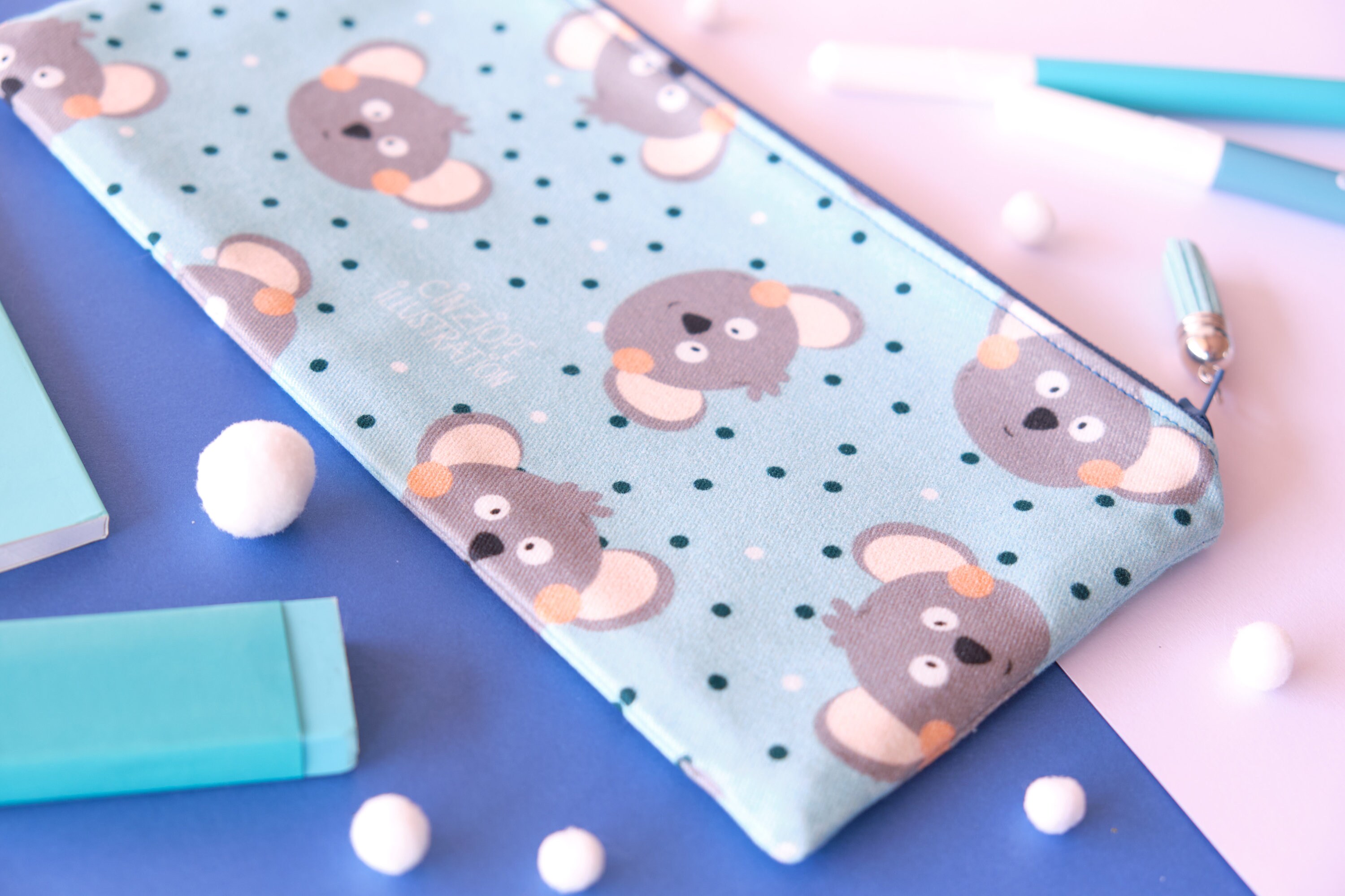 Cute Koala Bear Illustrated Pencil Case in Cotton - Etsy
